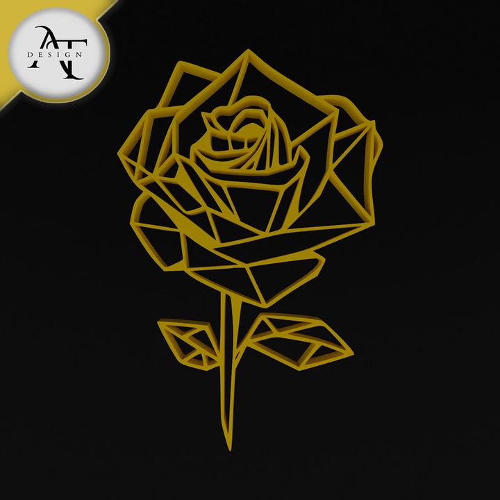 3D Printable Rose - Geometric - 2D Wall Art Decor by AT Design