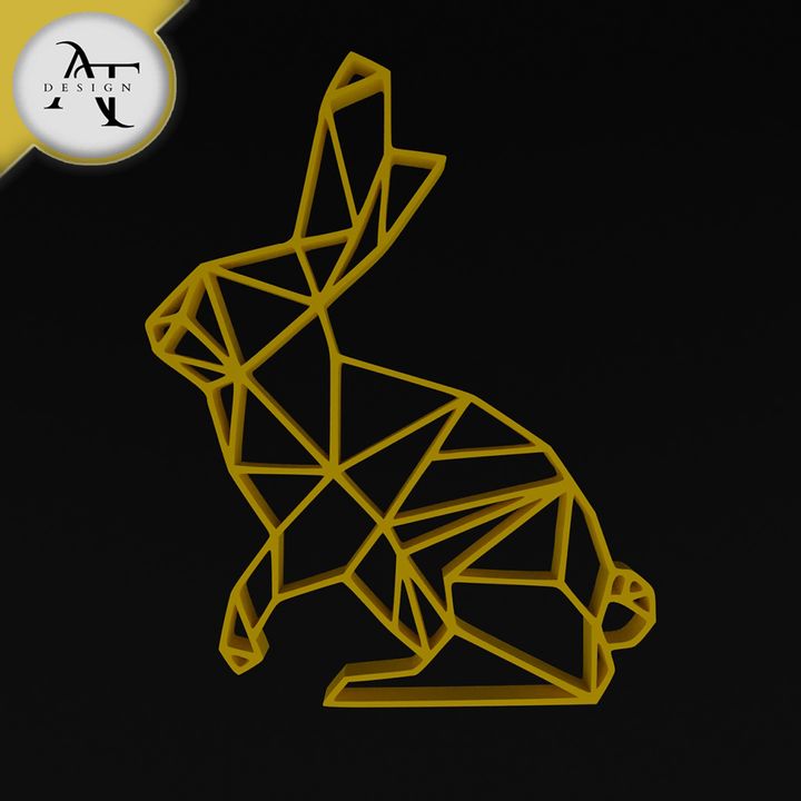 3D Printable Rabbit - Geometric - 2D Wall Art Decor by AT Design