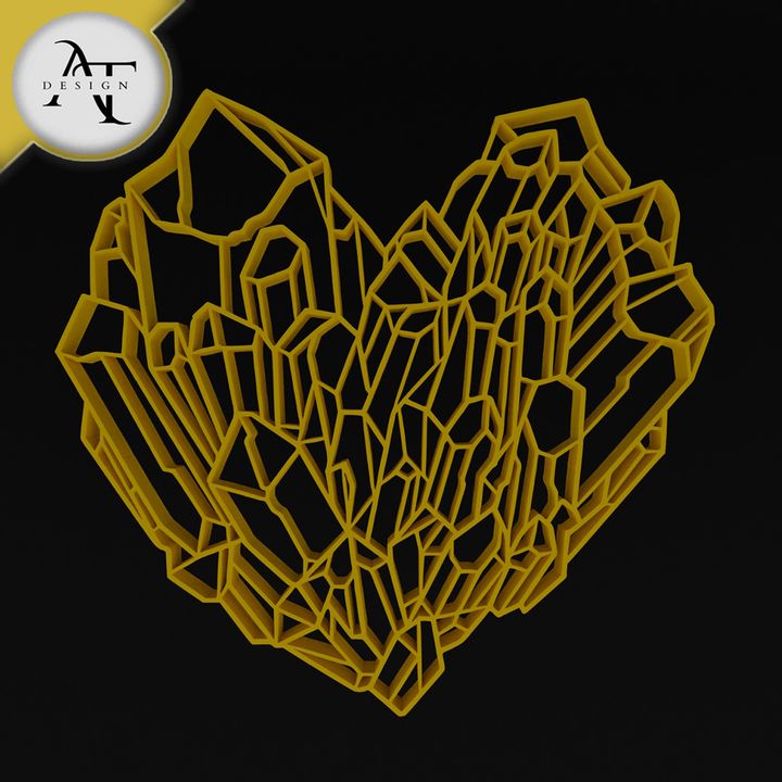 3D Printable Crystal Heart - Geometric - 2D Wall Art Decor by AT Design