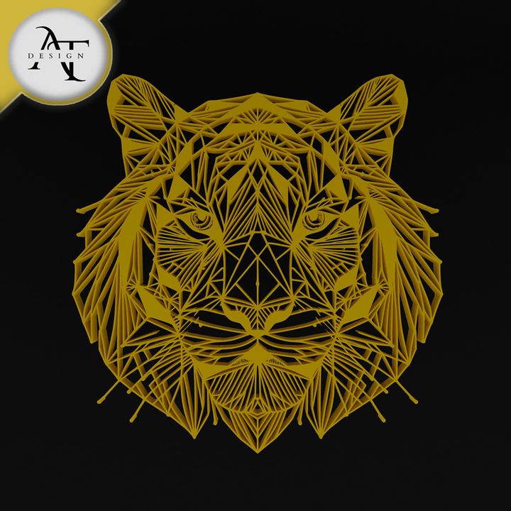 3D Printable Tiger Head - Geometric - 2D Wall Art Decor by AT Design