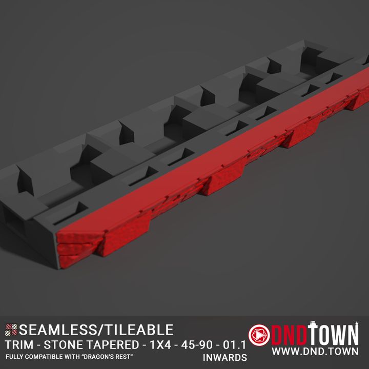 3D Printable Trim - Stone - Bricks (TAPERED) - 1x4 - 45-90 Degrees - 1. ...