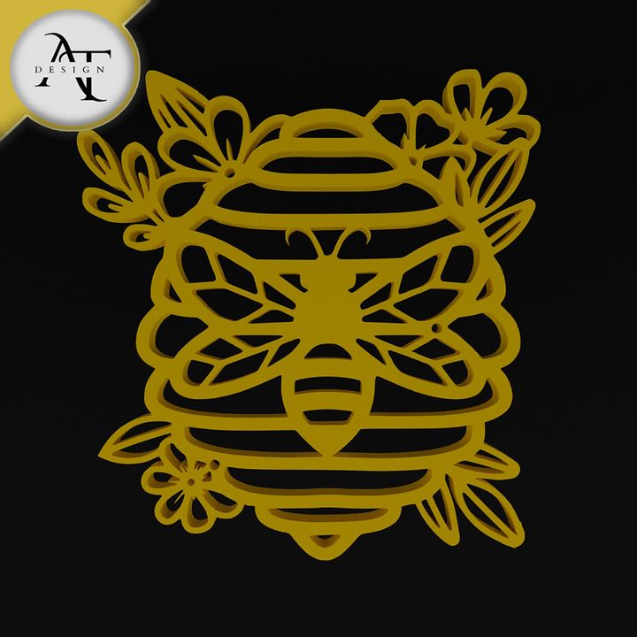 3D Printable Bee and beehive - 2D Wall Art Decor by AT Design