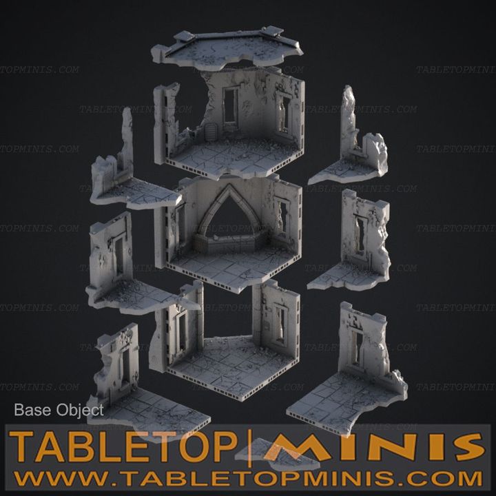 3D Printable Concrete Pillar Ruins Set 2 by TableTopMinis