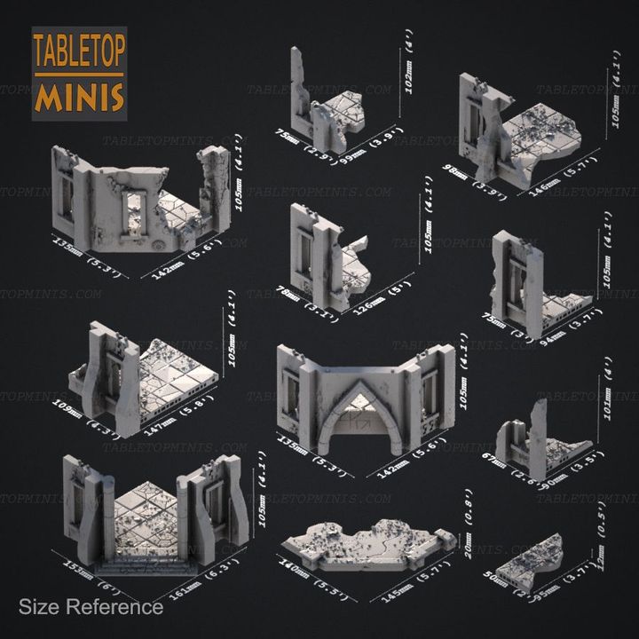 3D Printable Concrete Pillar Ruins Set 2 by TableTopMinis