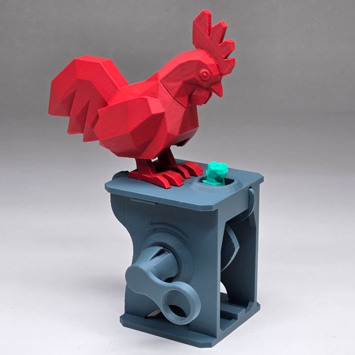 3D Printable Rooster and worm (automata) by Amao Chan