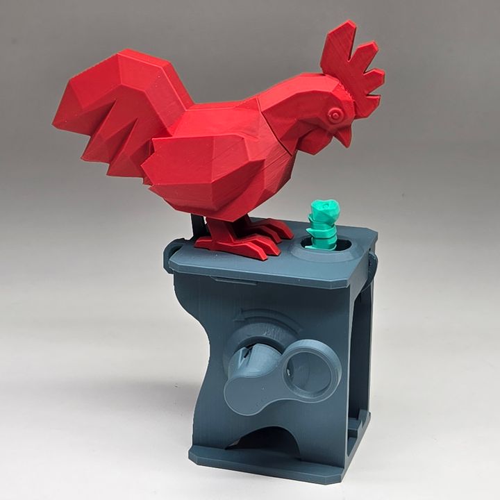 3D Printable Rooster and worm (automata) by Amao Chan