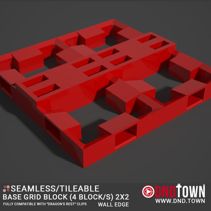 3D Printable Base Grid Block 2x2 - (4 Block/s) OPEN Wall Edge - (Low ...