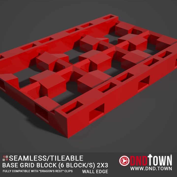 3D Printable Base Grid Block 2x3 - (6 Block/s) ENCLOSED Wall Edge ...