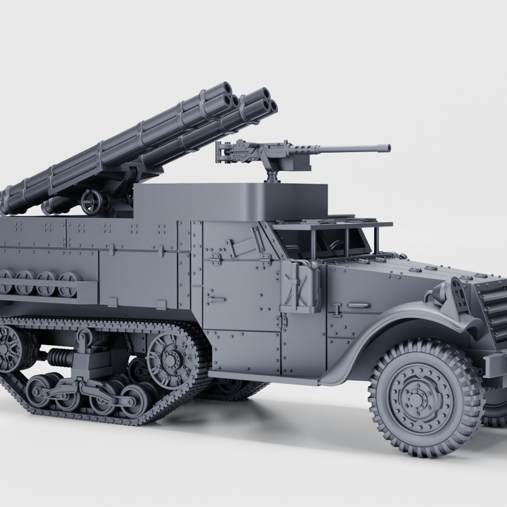 3D Printable M2A1 half-track with two triple rocket launcher tubes (US ...