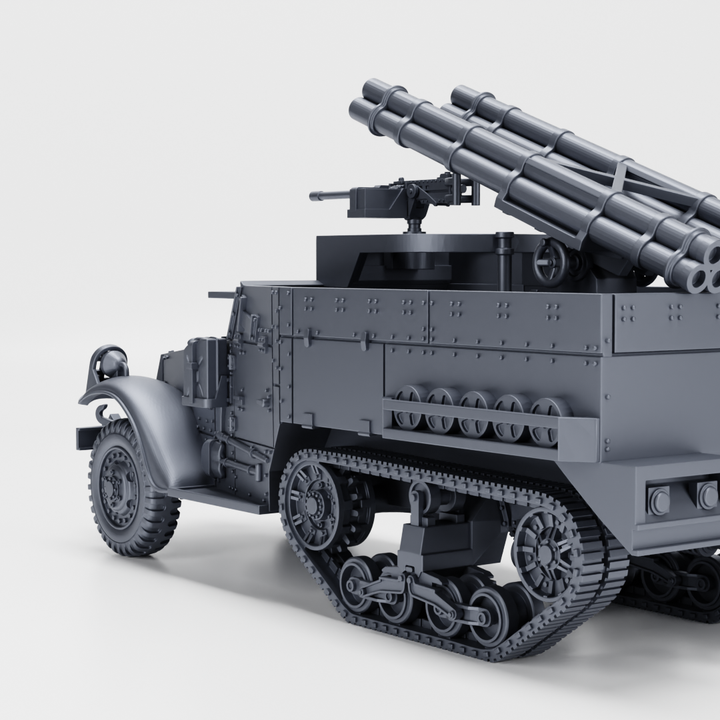 3D Printable M2A1 half-track with two triple rocket launcher tubes (US ...