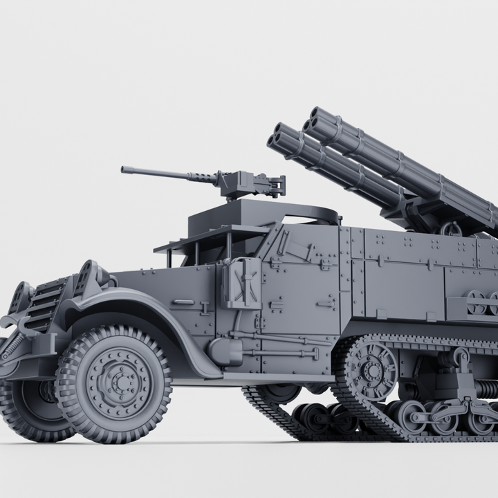3D Printable M2A1 half-track with two triple rocket launcher tubes (US ...