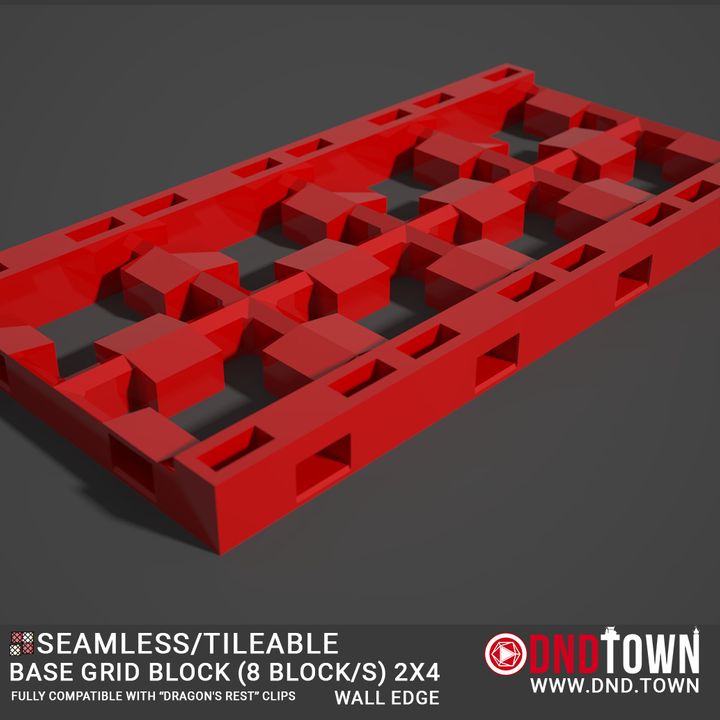 3D Printable Base Grid Block 2x4 - (8 Block/s) ENCLOSED Wall Edge ...