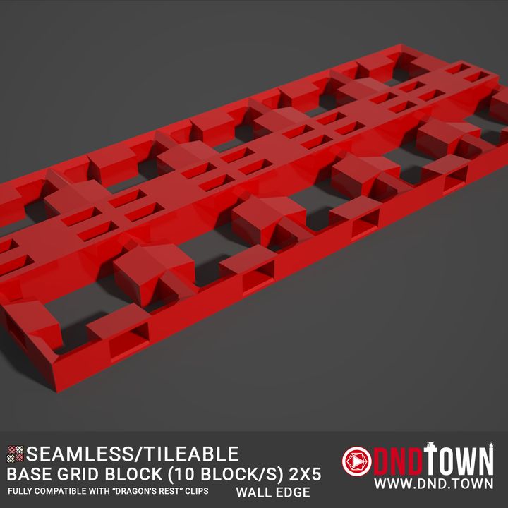 3D Printable Base Grid - Wall Edge 2x5 - (10 Block/s) OPEN A - (Low ...