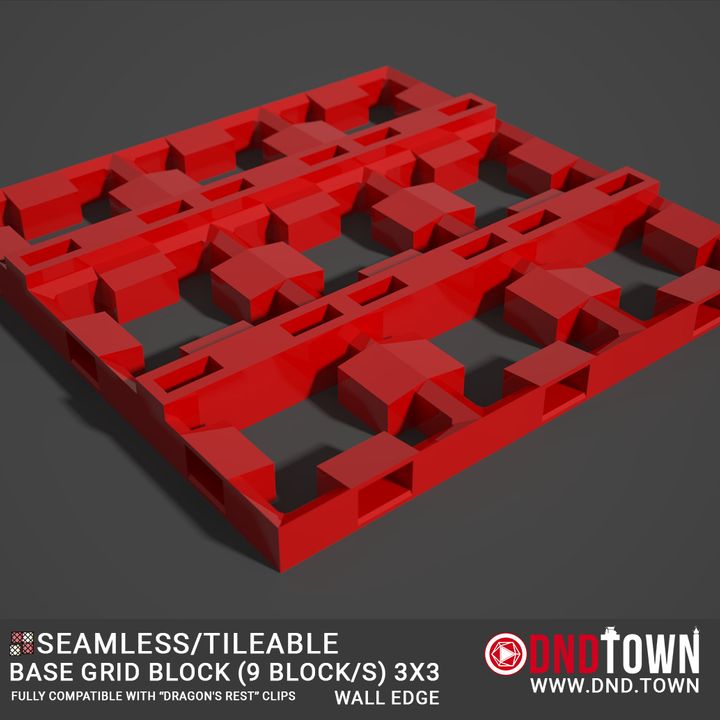 3D Printable Base Grid Block 3x3 - (9 Block/s) OPEN Wall Edge - (Low ...