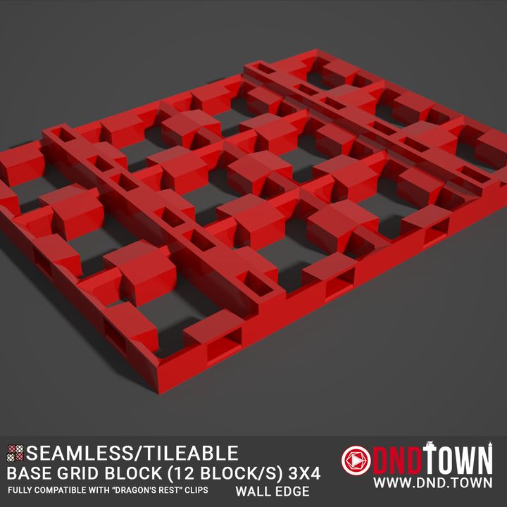 3D Printable Base Grid Block 3x4 - (12 Block/s) OPEN Wall Edge - (Low ...