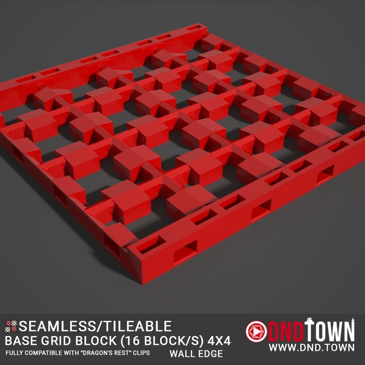 3D Printable Base Grid Block 4x4 - (16 Block/s) ENCLOSED Wall Edge ...