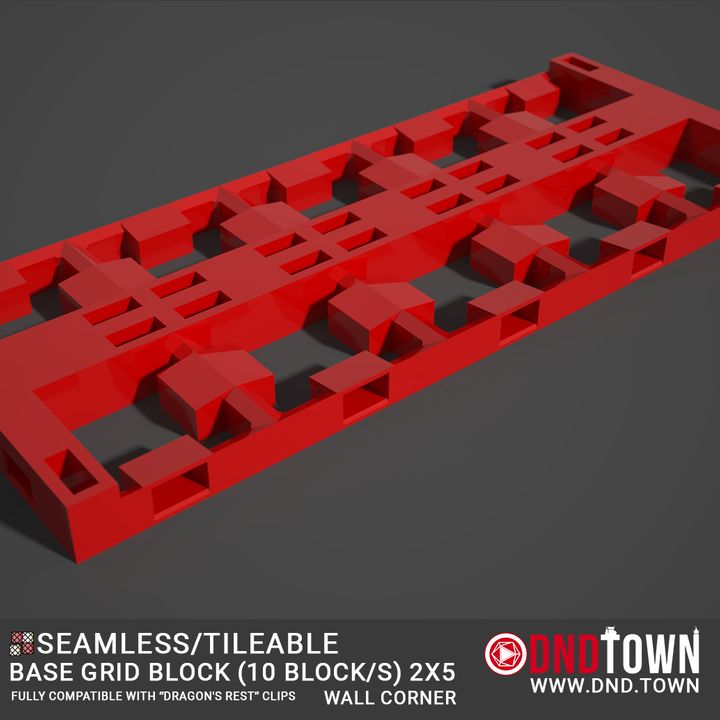 3D Printable Base Grid Block 2x5 - (10 Block/s) OPEN Wall Corner - (Low ...