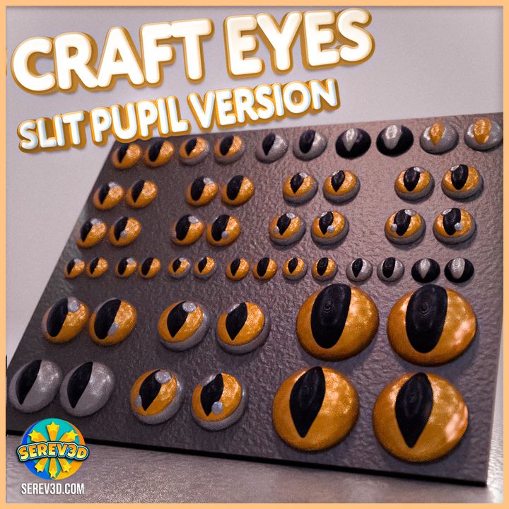 3D Printable Printable Craft Eyes - Slit Pupil, Cabochon Glass Eye ...
