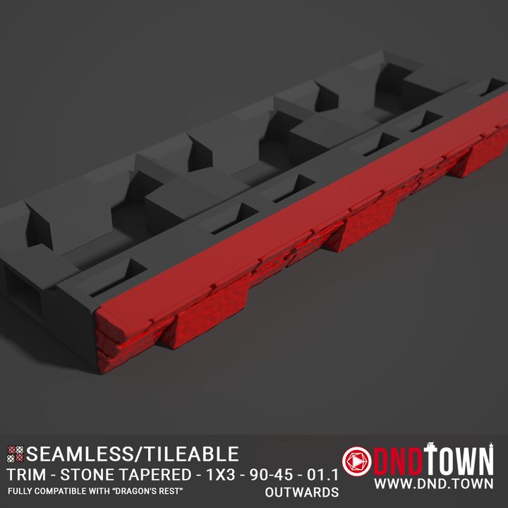 3D Printable Trim - Stone - Bricks (TAPERED) - 1x3 - 90-45 Degrees - 1. ...