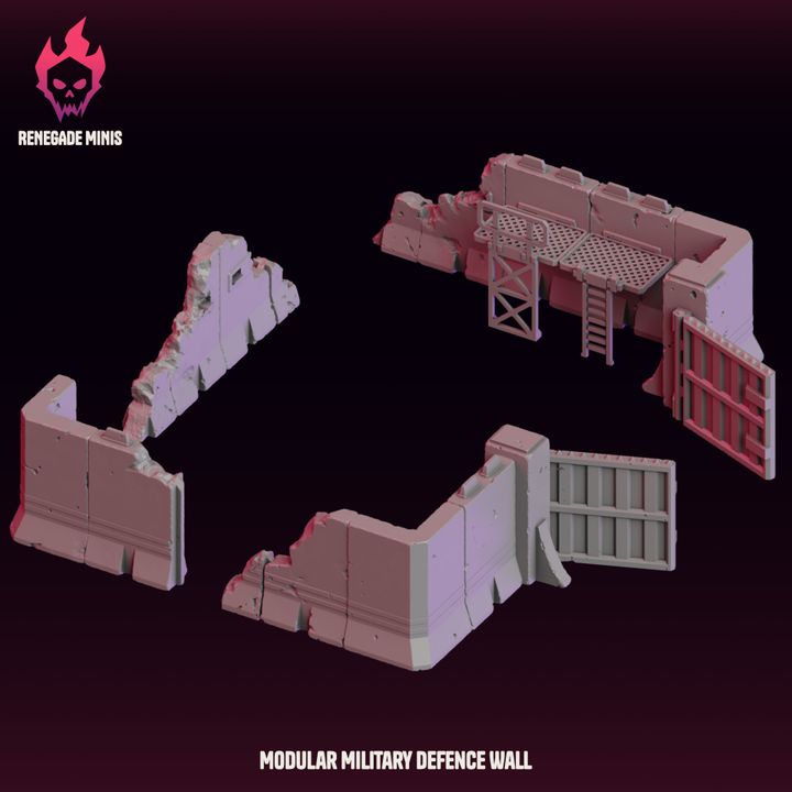 3D Printable Modular Military Defence Wall by Renegade Minis