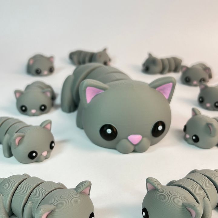3D Printable Cute Flexi Cat (Keychain & Magnet) 🐱 by Valeria Momo & Mattia