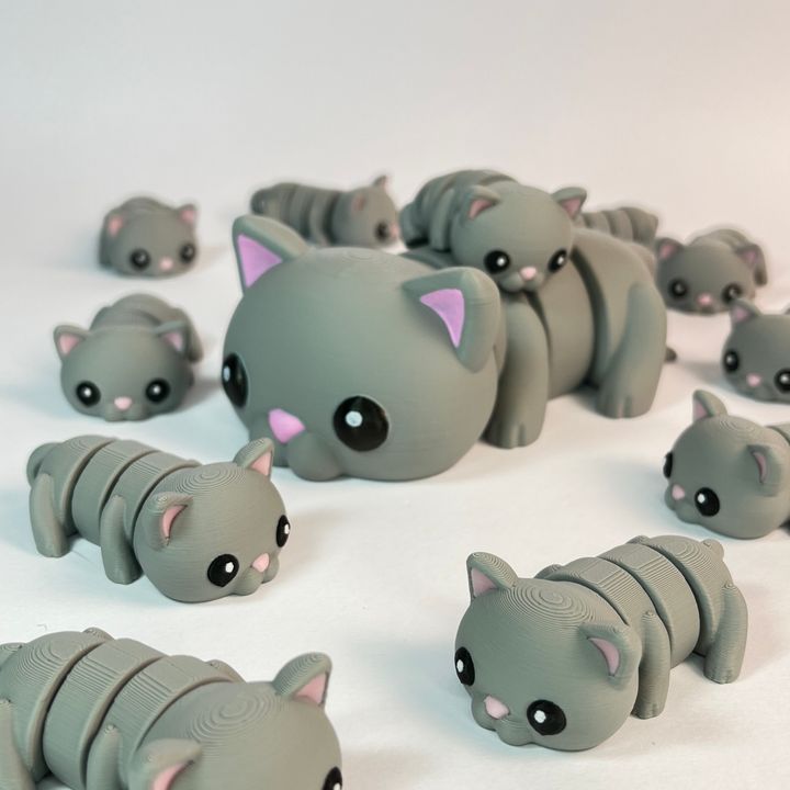 3D Printable Cute Flexi Cat (Keychain & Magnet) 🐱 by Valeria Momo & Mattia