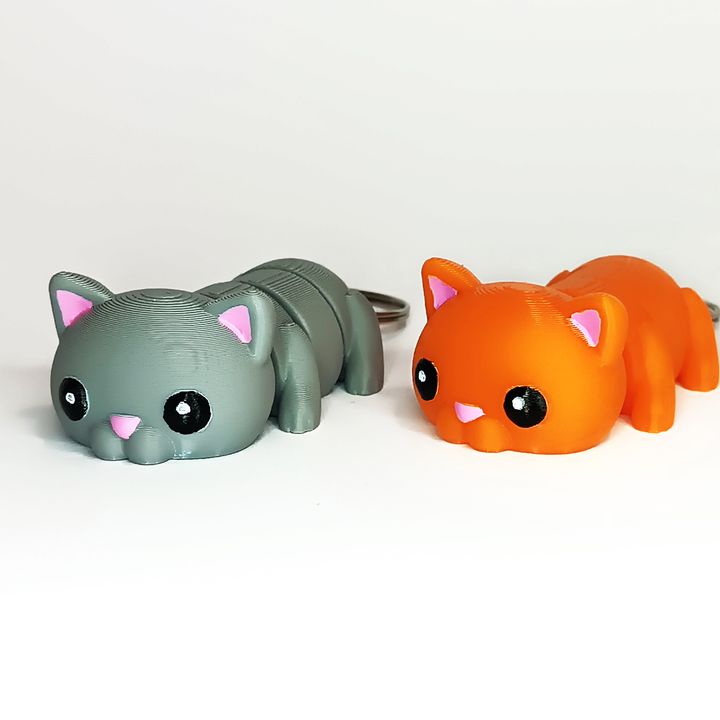 3D Printable Cute Flexi Cat (Keychain & Magnet) 🐱 by Valeria Momo & Mattia