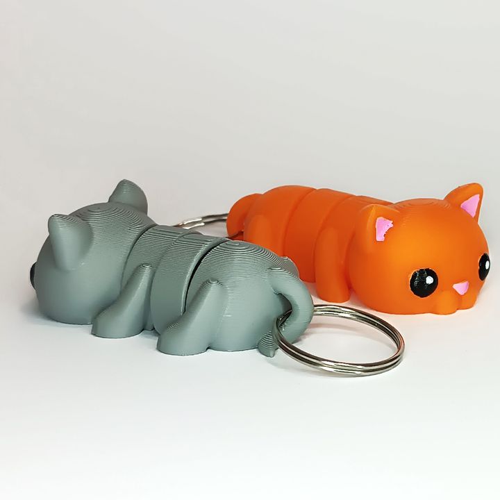3D Printable Cute Flexi Cat (Keychain & Magnet) 🐱 by Valeria Momo & Mattia