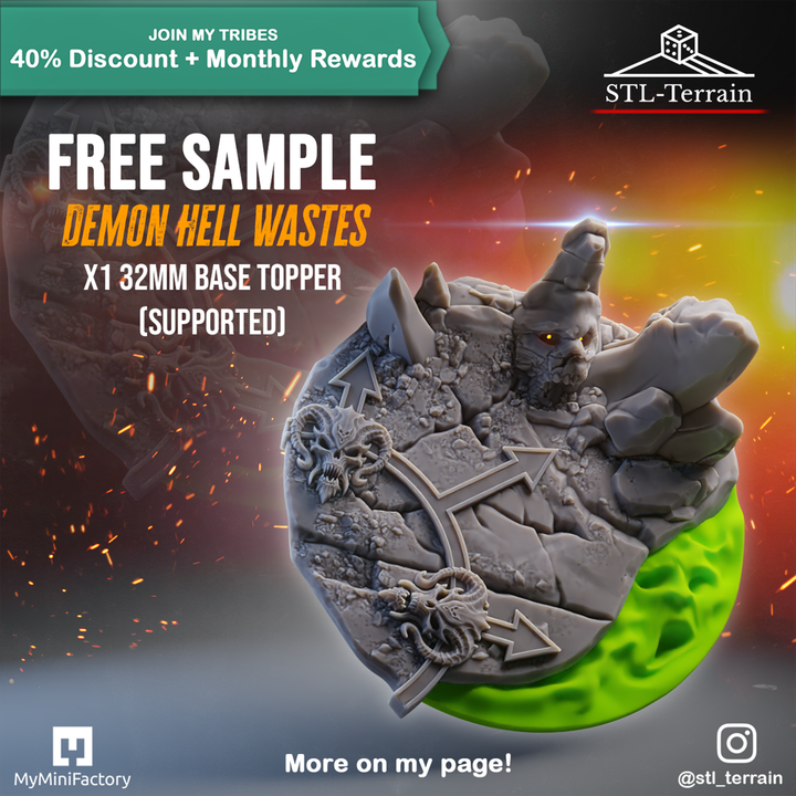 3D Printable Demon Hell Wastes Base Toppers [FREE SAMPLE] by STL Terrain