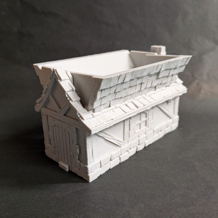 3D Printable Fantasy Cottage Rapid Fire Dicebox 16mm by Mike hancox