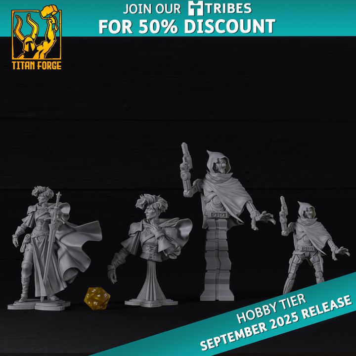 3D Printable Hobby Release - September 2025 - Female Paladin and ZeroFive by Titan Forge Miniatures