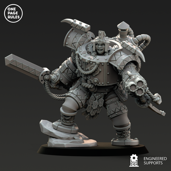 3D Printable Dwarf Champion (Steam-Suit Gear) - Dwarves by One Page Rules