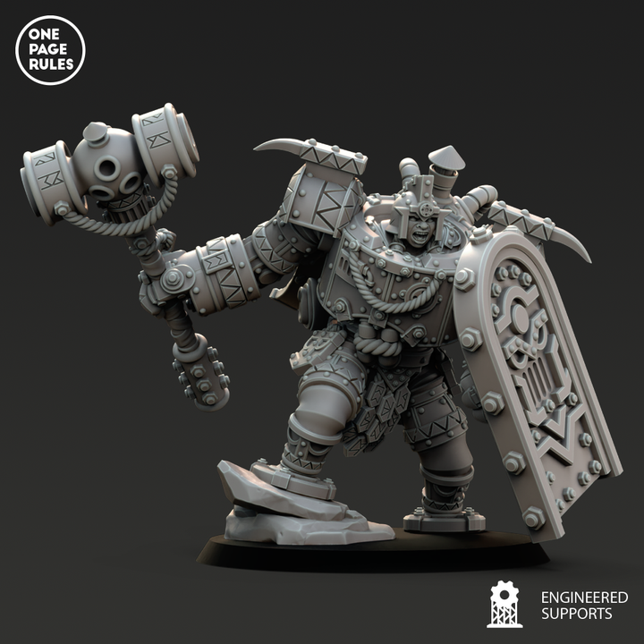 3D Printable Dwarf Champion (Steam-Suit Gear) - Dwarves by One Page Rules