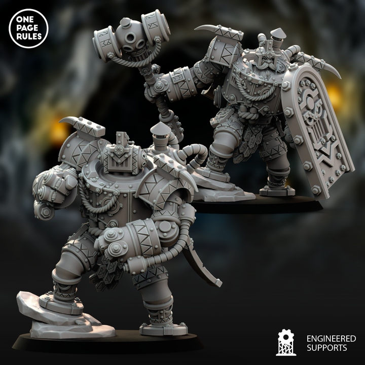 3D Printable Dwarf Champion (Steam-Suit Gear) - Dwarves by One Page Rules