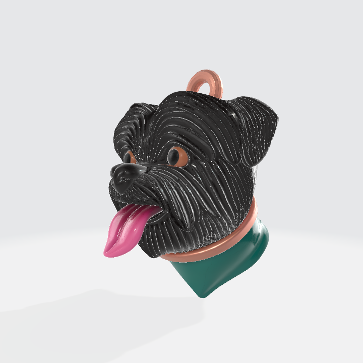 3D Printable Cute Black Pug Dog Face Pendant with Green Bandana by ...