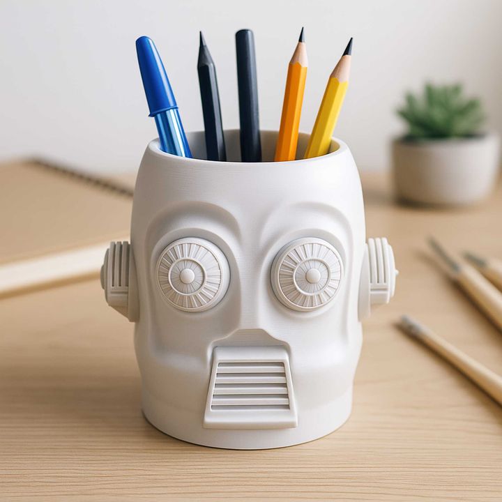 3D Printable Robot Pen Pencil Holder by InArtWeTrust3d