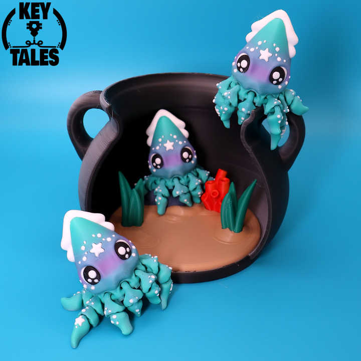 3D Printable The Squid and Aqurium! (articulated - keychain - magnet ...
