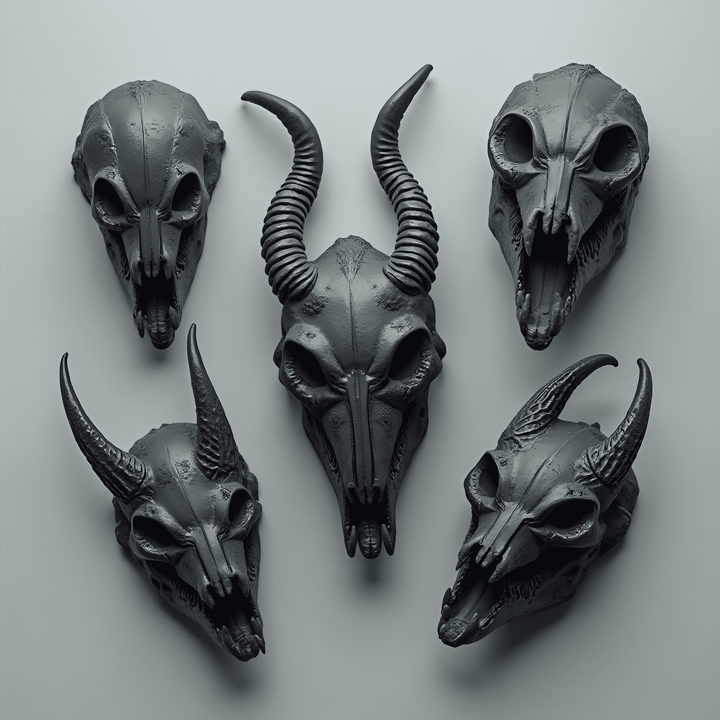 3D Printable Dark Demon Skull for basing – Set of 5 by WarForge