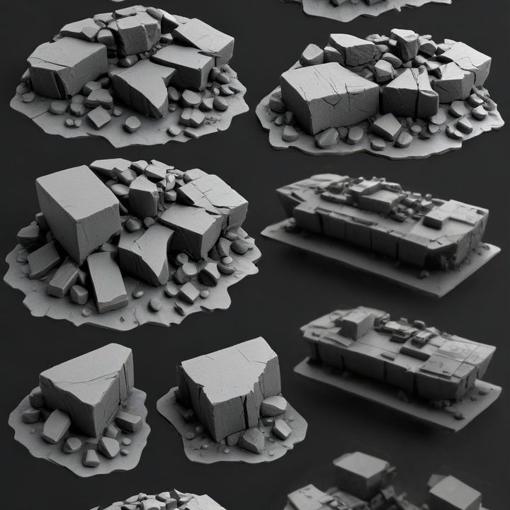 3D Printable Modular Ruined Rubble Terrain Set for Tabletop Wargames ...