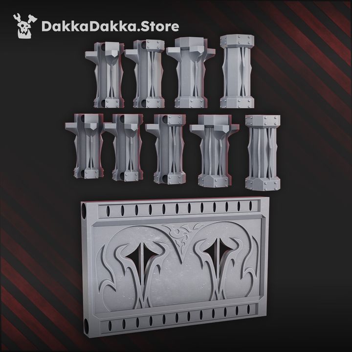 3D Printable Low Temple Walls (+Columns) (Sinbound Temple) by dakkadakka.store