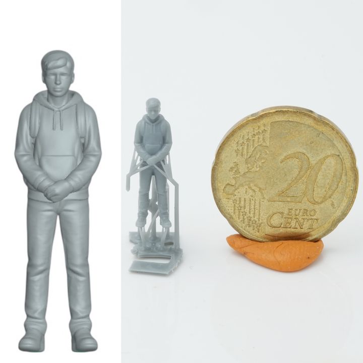 3D Printable Miniature Boy with Hoodie and Backpack Figure (Pedestrian ...