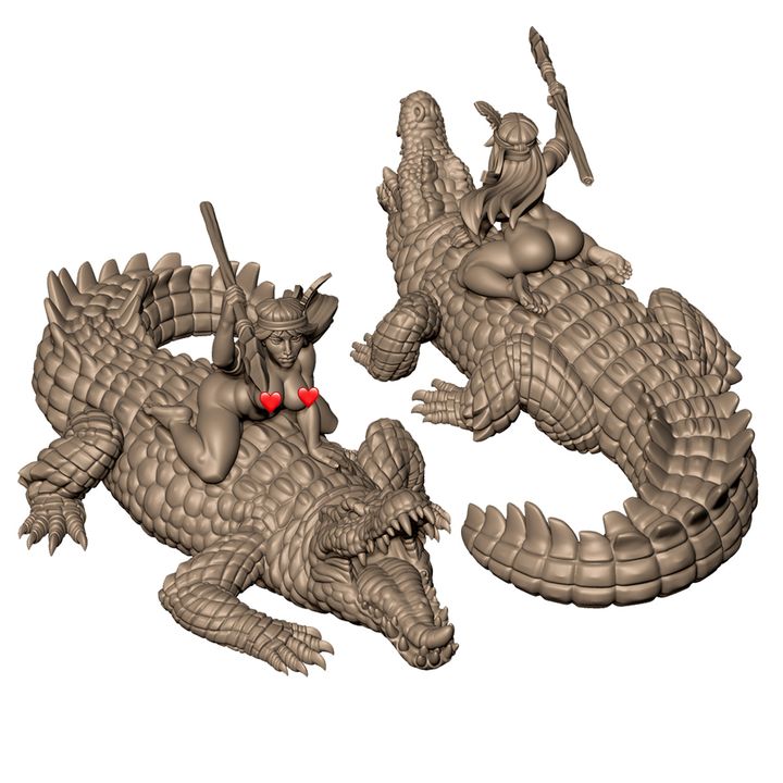 3D Printable Female jungle warrior croc rider +NSFW by Willy Kao