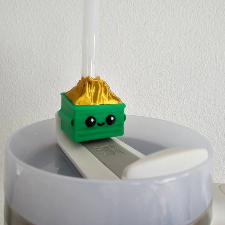 3D Printable Happy Dumpster Fire Straw Topper by Jambaby Designs