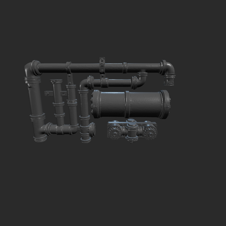3D Printable Industrial Pipe Network Set – Modular Terrain STL by WarForge
