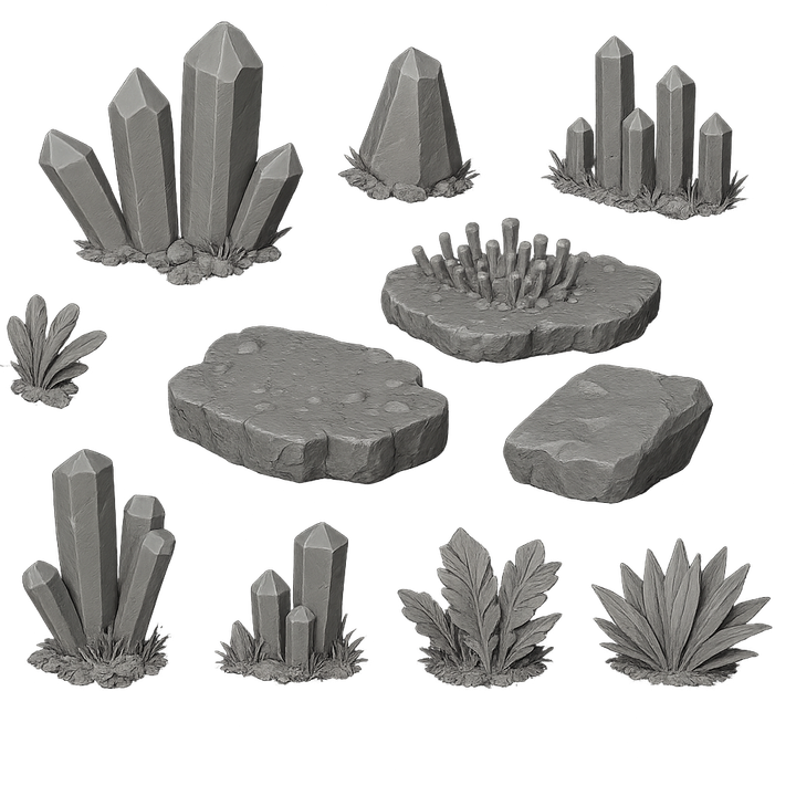 3D Printable Crystal Formations & Rocky Scatter Set – Fantasy Terrain ...