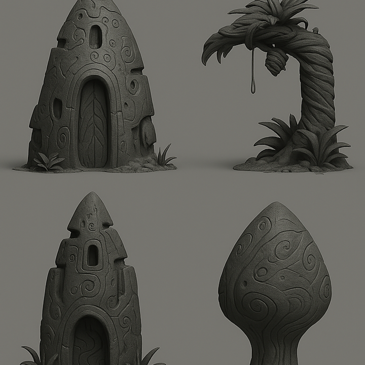 3D Printable Enchanted Swirl Village Set – Fantasy Homes & Tree STL ...