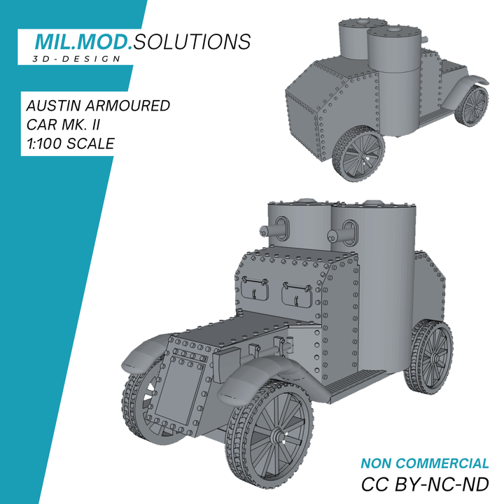 3D Printable Austin Armoured Car MK. II WW1 Tabletop by Mil. Mod. Solutions