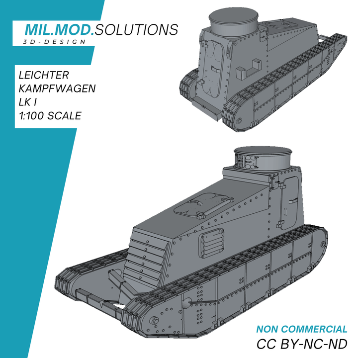 3D Printable Leichter Kampfwagen I LK I WW1 Tabletop by Mil. Mod. Solutions