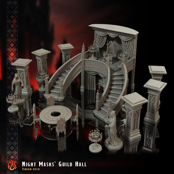 3D Printable Night Masks' Guild Hall Terrain by Crippled God Foundry