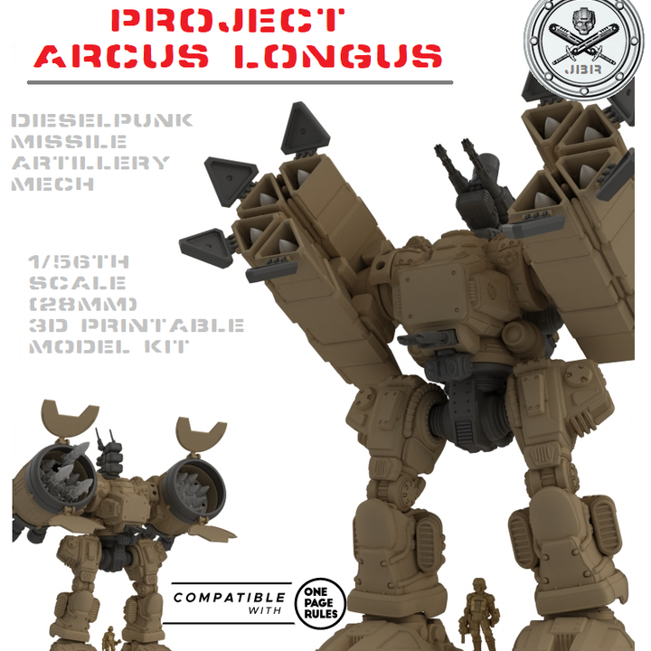 3D Printable Project Arcus Longus-28mm Dieselpunk Missile Artillery Mech by John Bear Ross